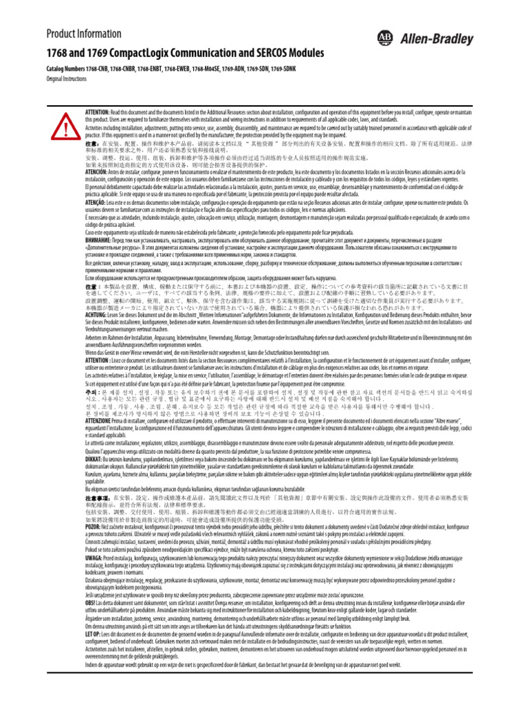 1768 and 1769 Compactlogix Communication and Sercos Modules: Product ...