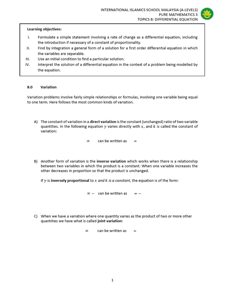 TOPIC 8 Differential Equation 2018 | PDF | Equations | Differential ...