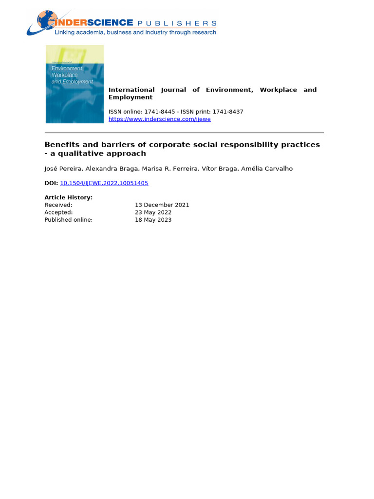 CSR Practices: Benefits and Barriers Analysis | PDF | Corporate Social ...