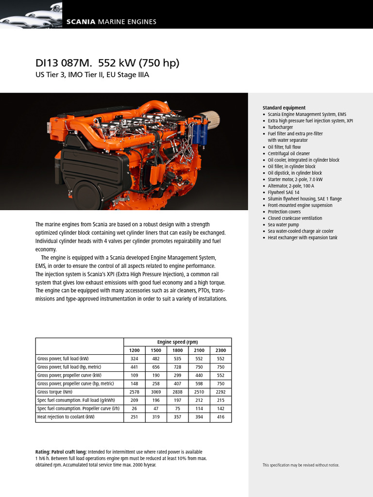 Scania DI13-087M - 552kW XPI | PDF | Horsepower | Engines