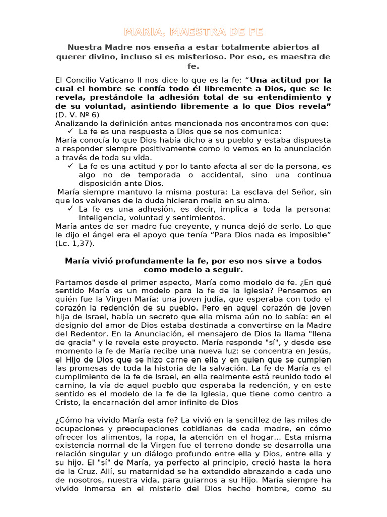 María, modelo de fe y confianza divina | PDF | María, madre de Jesús | Fe