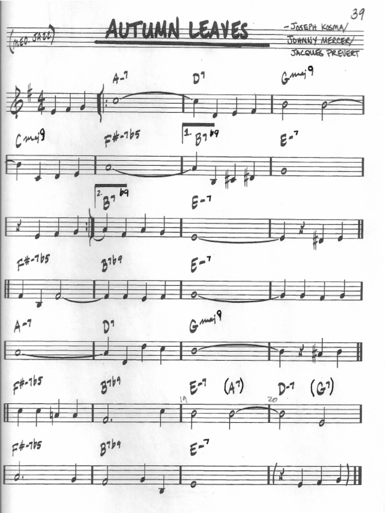 Autumn Leaves Tutorial | PDF | Chord (Music) | Accordion