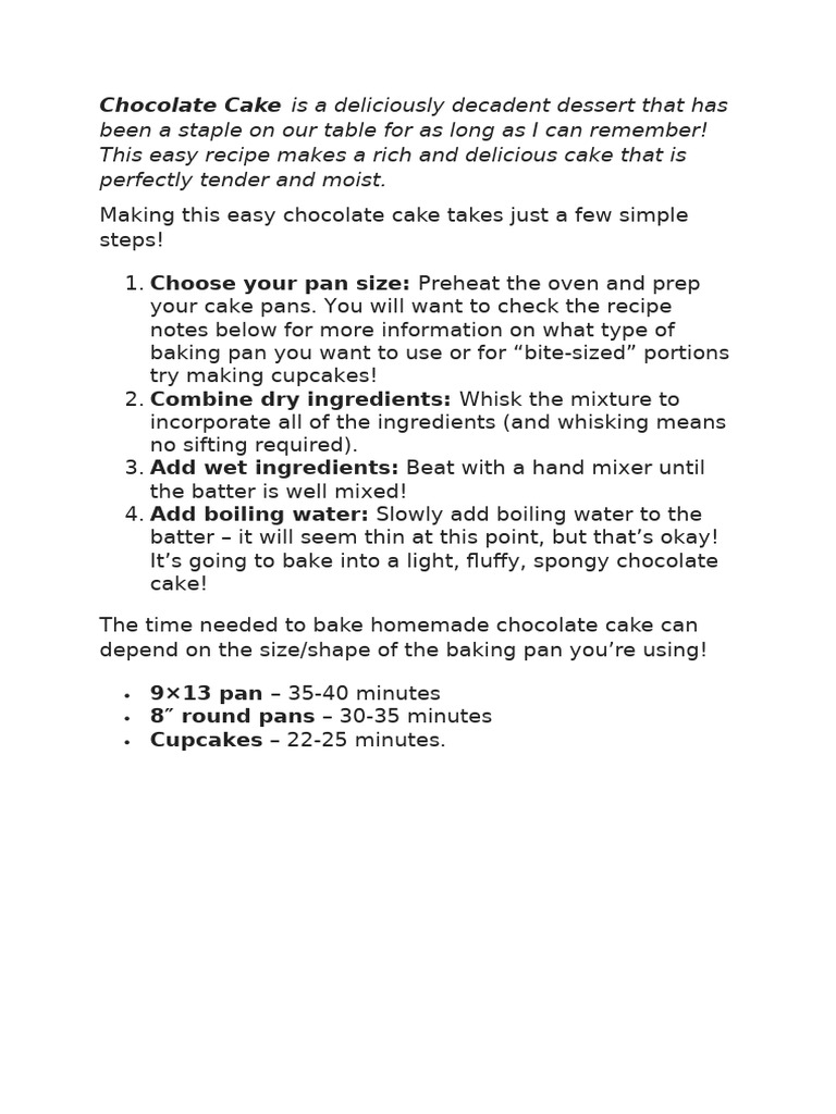 Chocolate Cake Pdf