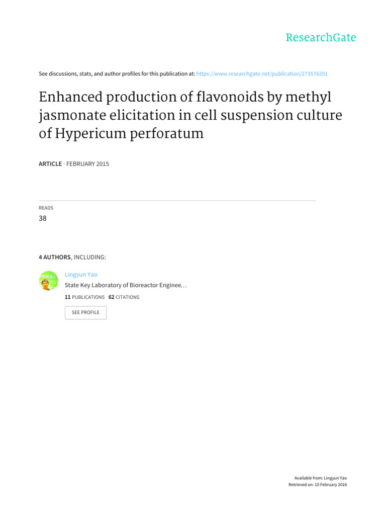 Enhanced Production of Flavonoids by Methyl Jasmonate Elicitation in Cell Suspension Culture of ...