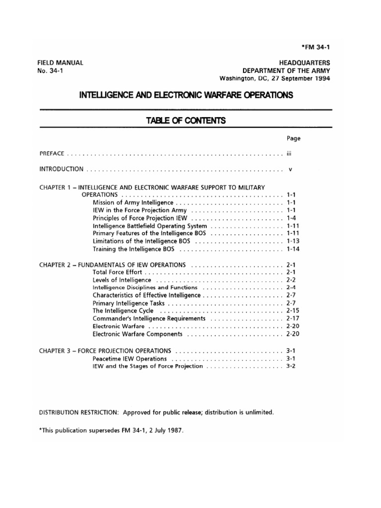 Intelligence and Electronic Warfare Operations - FM 34-1 | Download ...