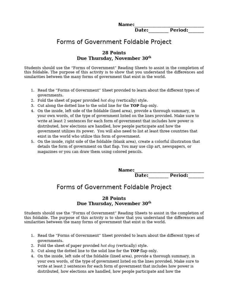 Forms of Government Foldable Project | PDF | Publishing | Graphic Design