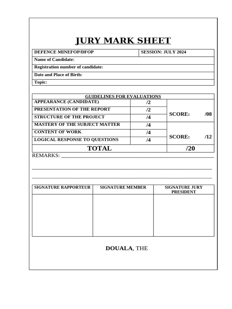 Jury Mark Sheet 2 | PDF