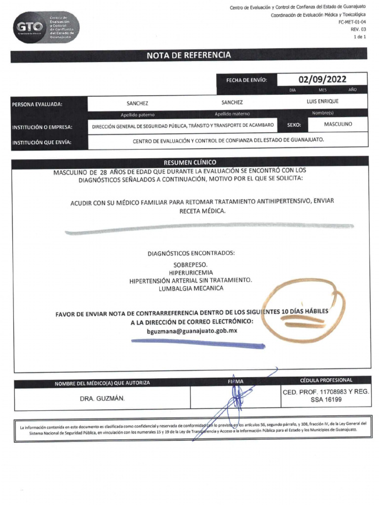 Nota de Referencia Medica | PDF