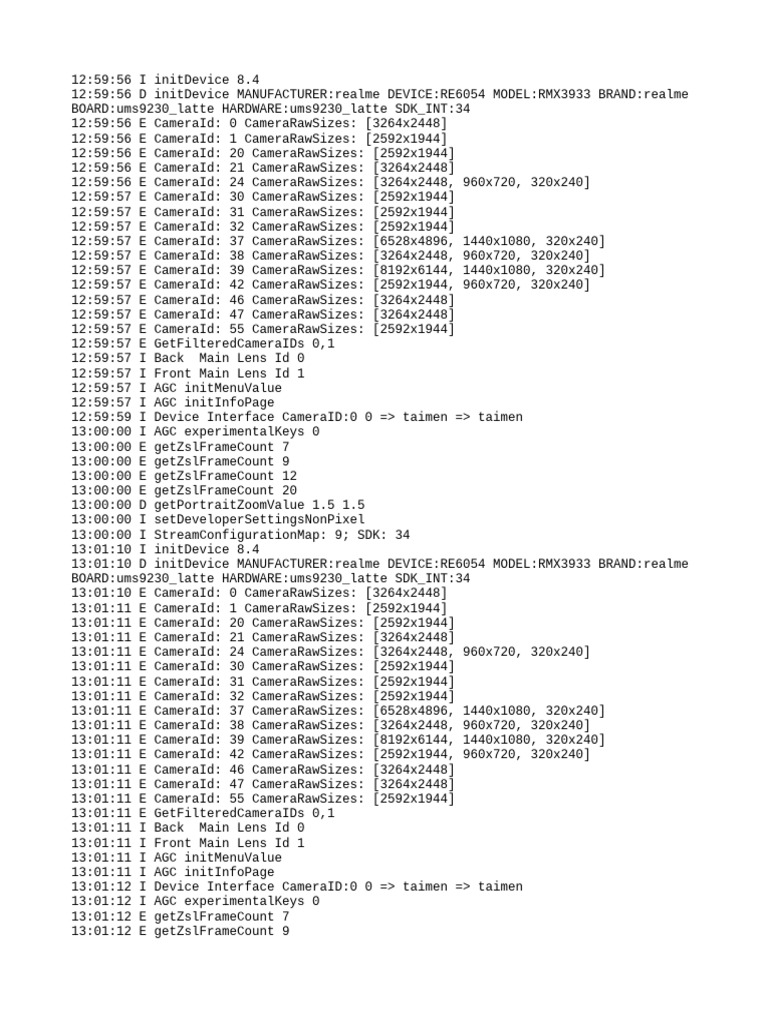 Realme Camera Initialization Log | PDF | Computing | Mobile Computers