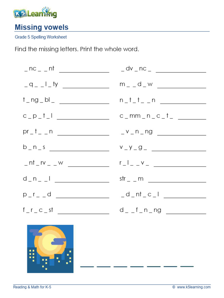 Grade 5 Missing Vowels 3 | PDF