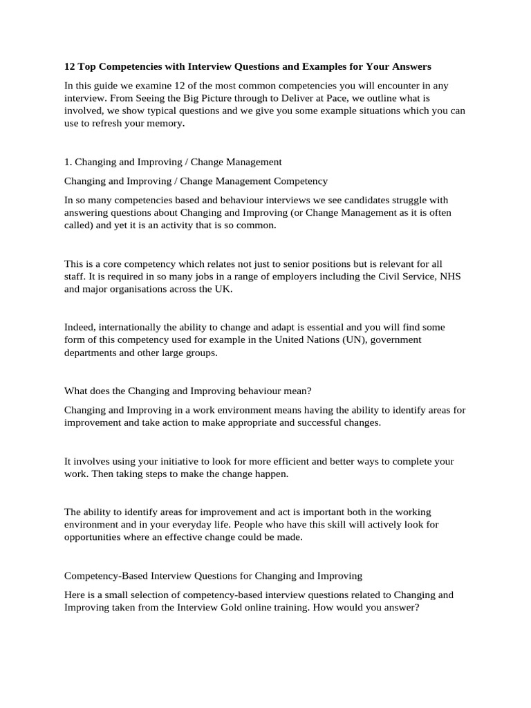 12 Top Competencies With Interview Questions and Examples For Your ...