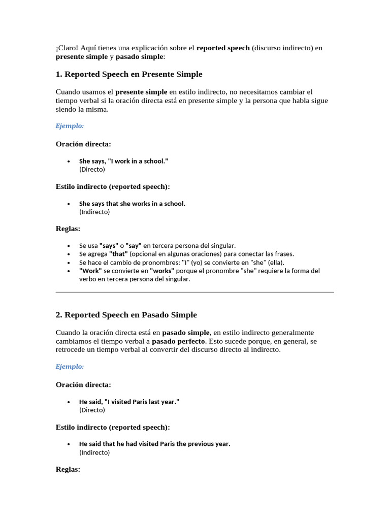 Reported Speech | PDF | Verbo | Relaciones sintácticas