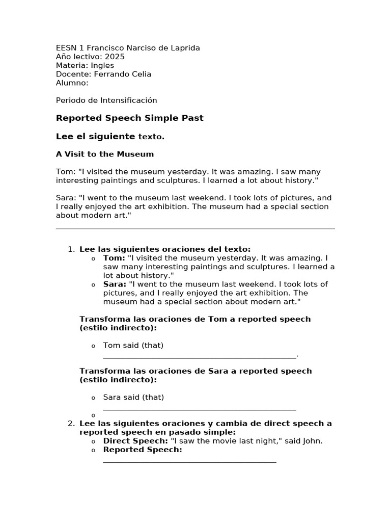 Reported speech simple past | PDF | Liberal Arts Education