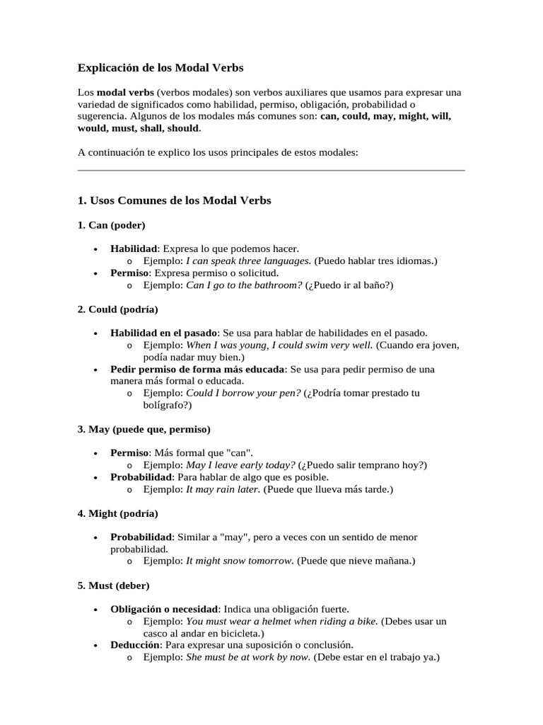 Explicación de los Modal Verbs | PDF