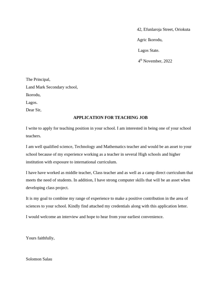 Teacher Application for Mathematics Position | PDF