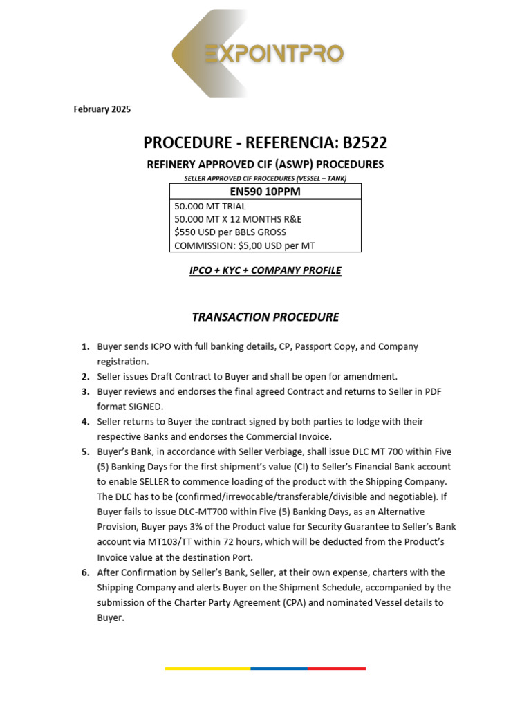 Procedure Cif - En590 50.000 MT Ita-Jc1 | PDF | Bill Of Lading