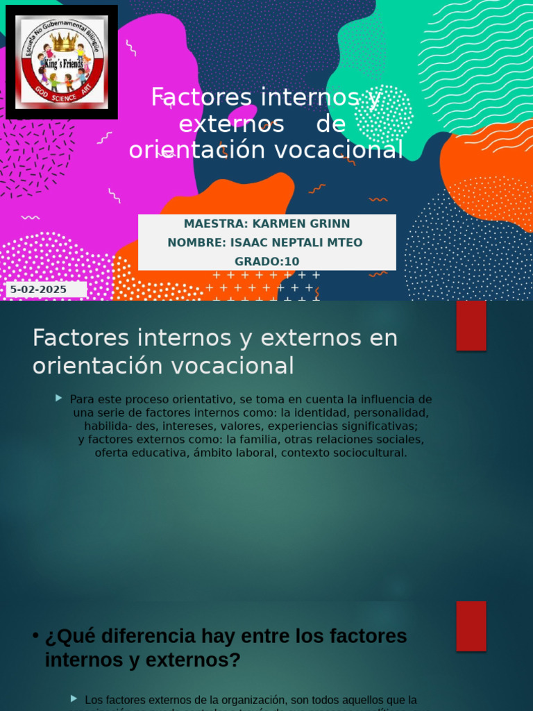 Factores Internos y Externos en Orientación Vocacional | PDF