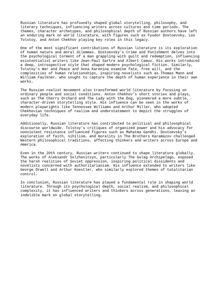 Impact of Russian Literature on Global Storytelling | PDF | Russian ...