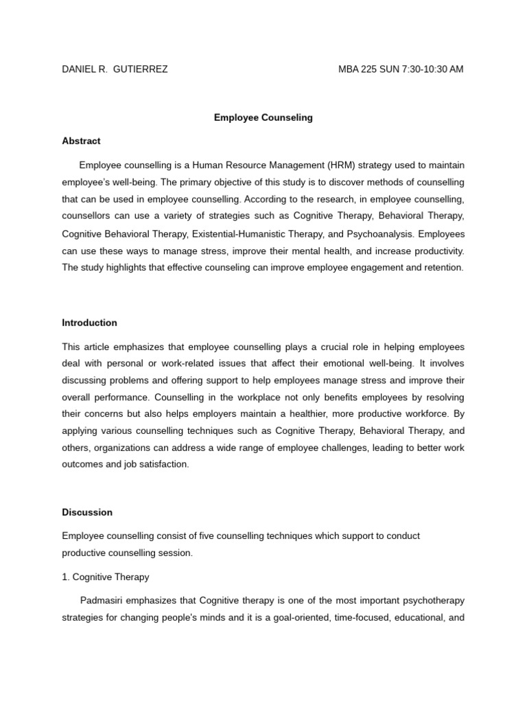 Employee Counseling Techniques | PDF | Psychotherapy | Behaviour Therapy