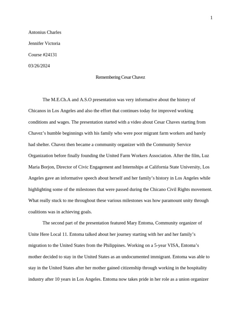 Cesar Chavez Celebration Summary | PDF