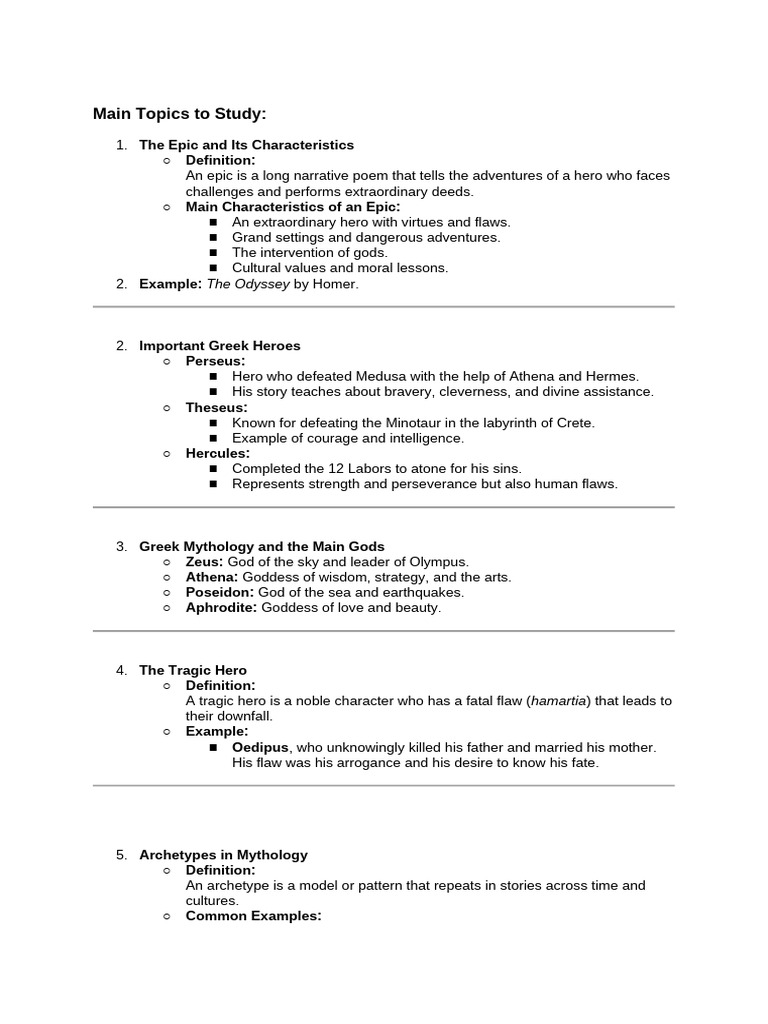 Literature 2 Partial Test Guide | PDF | Greek Mythology | Hero