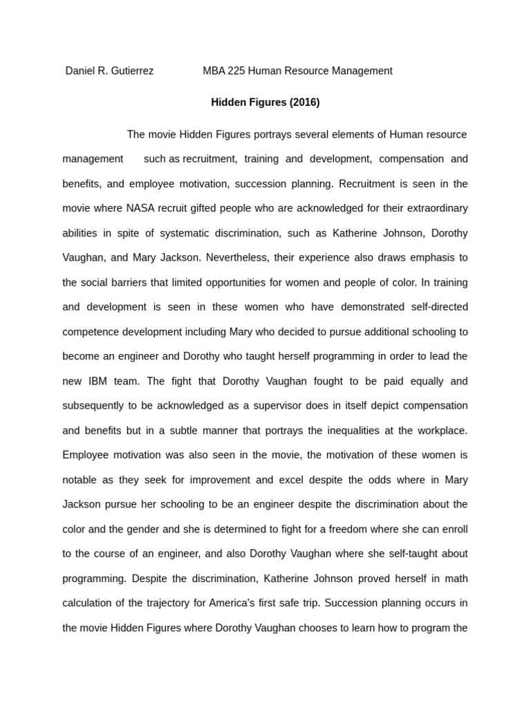 Hidden Figures: HR Lessons on Equality | PDF | Hidden Figures ...