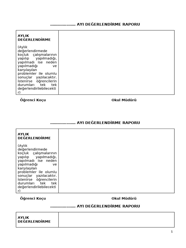 Egitim Koclugu Aylik Ve Donemlik Degerlendirme Raporu | PDF