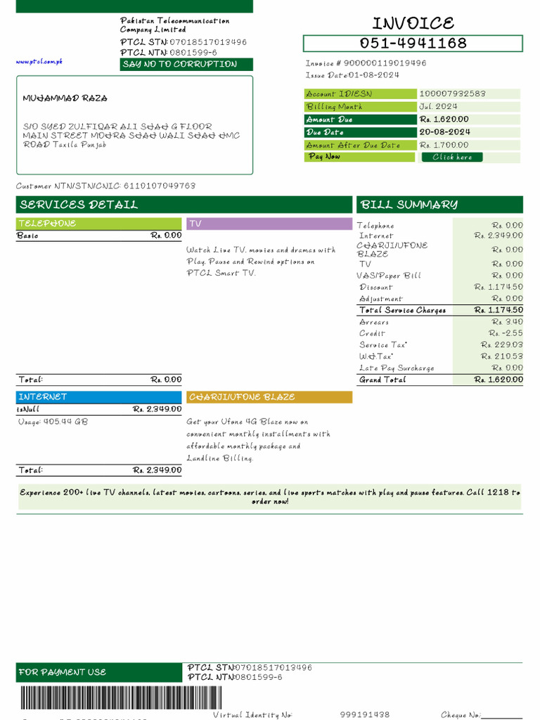 PTCL Ebill | PDF