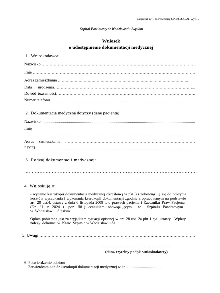 QP 003 Zal. 1 Wniosek Udost. Dok. Med 3 | PDF