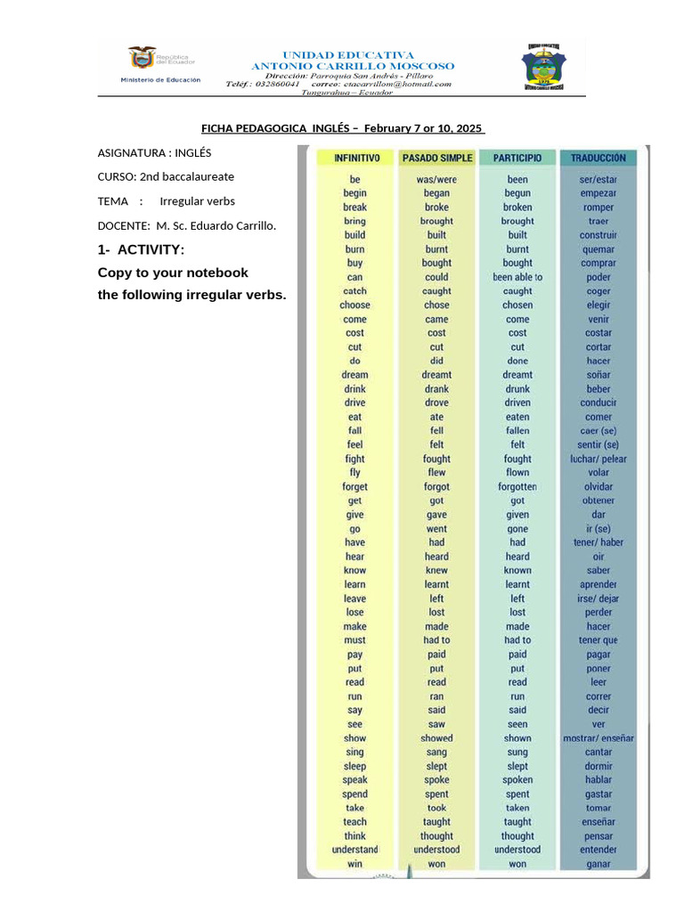 FICHA PEDAGOGICA INGLES-febreuary 2025 2nd bacc copy | PDF