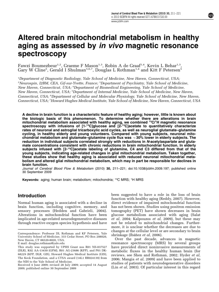 Altered Brain Mitochondrial Metabolism in Healthy | PDF | Brain ...