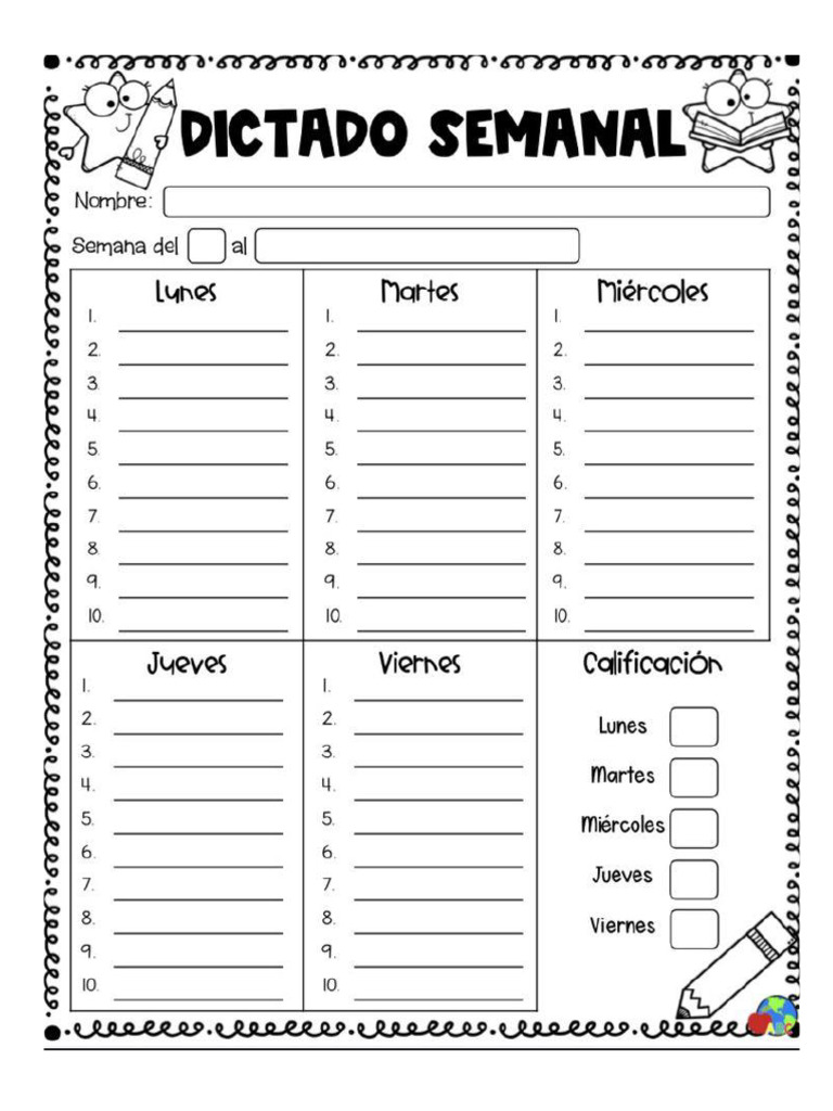 Hoja de Dictado Semanal | PDF