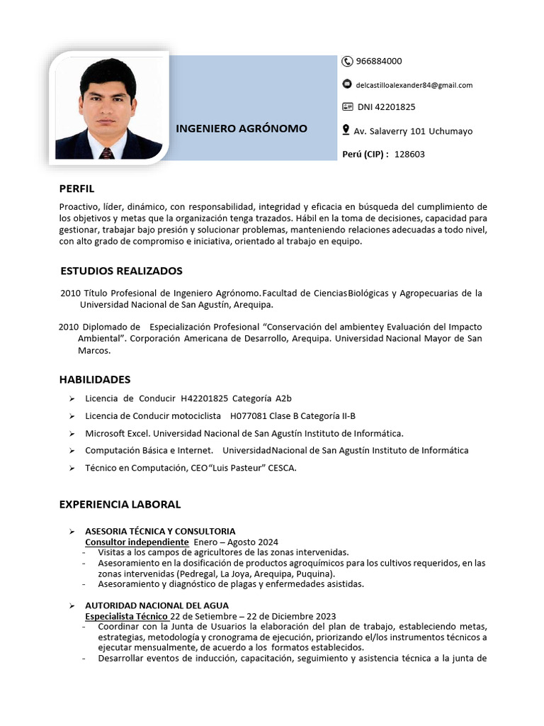 CV Alexander Jose Del Castillo Salazar | PDF | Agricultura | Pesticida