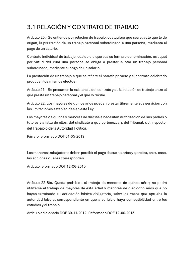 Tema 3.1 relacion y contrato de trabajo | PDF | Derecho laboral | México