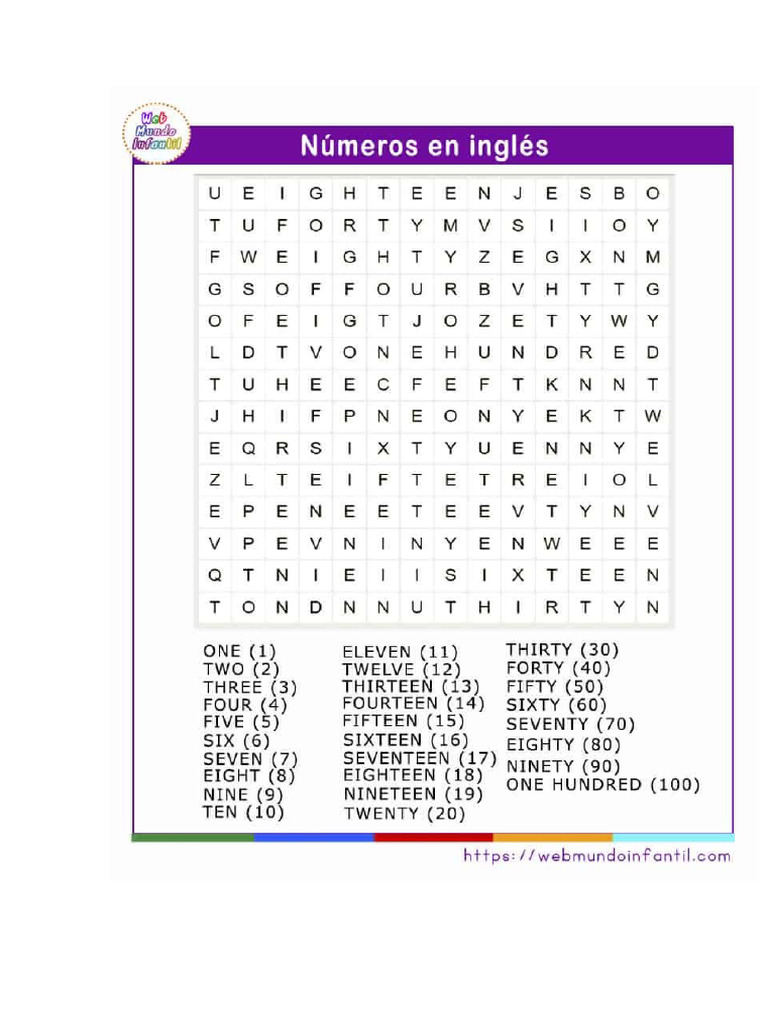 Sopa de Letras NUMBERS | PDF