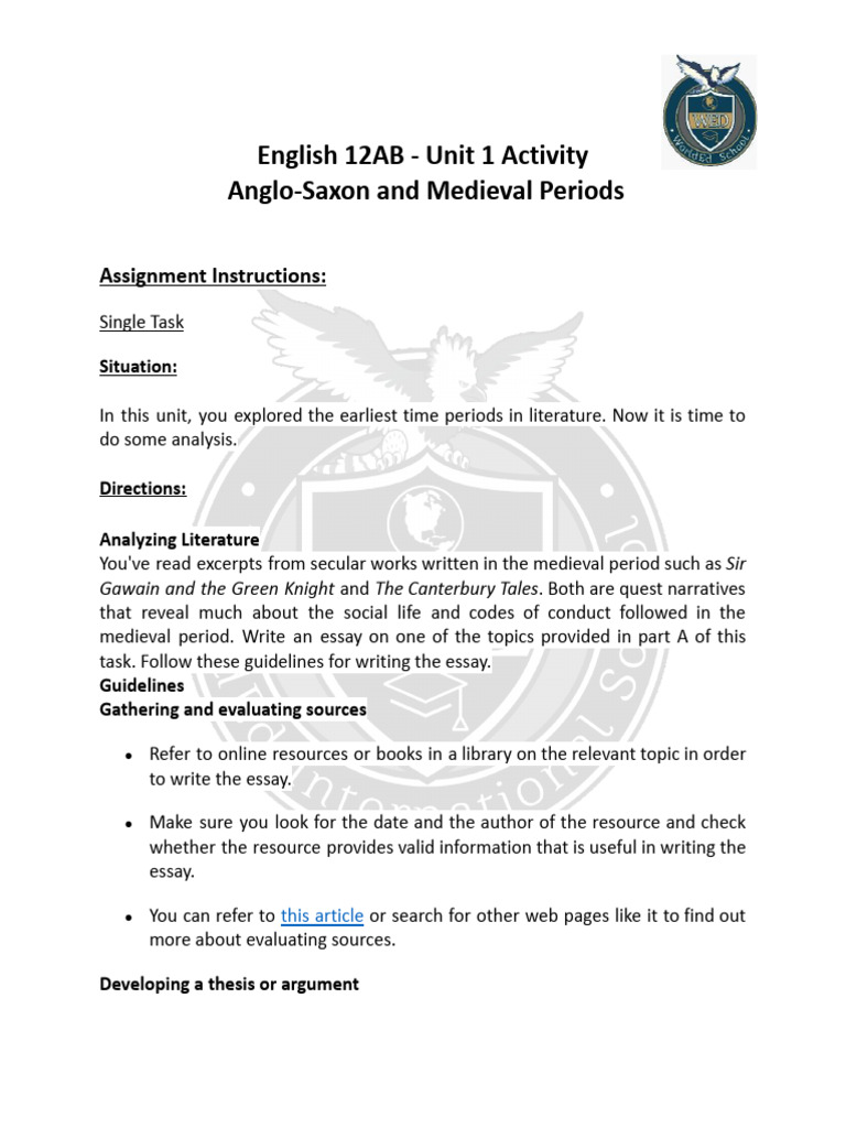 Annotated-English 12 AB - Unit 1 Activity | PDF | Chivalry | Green Knight