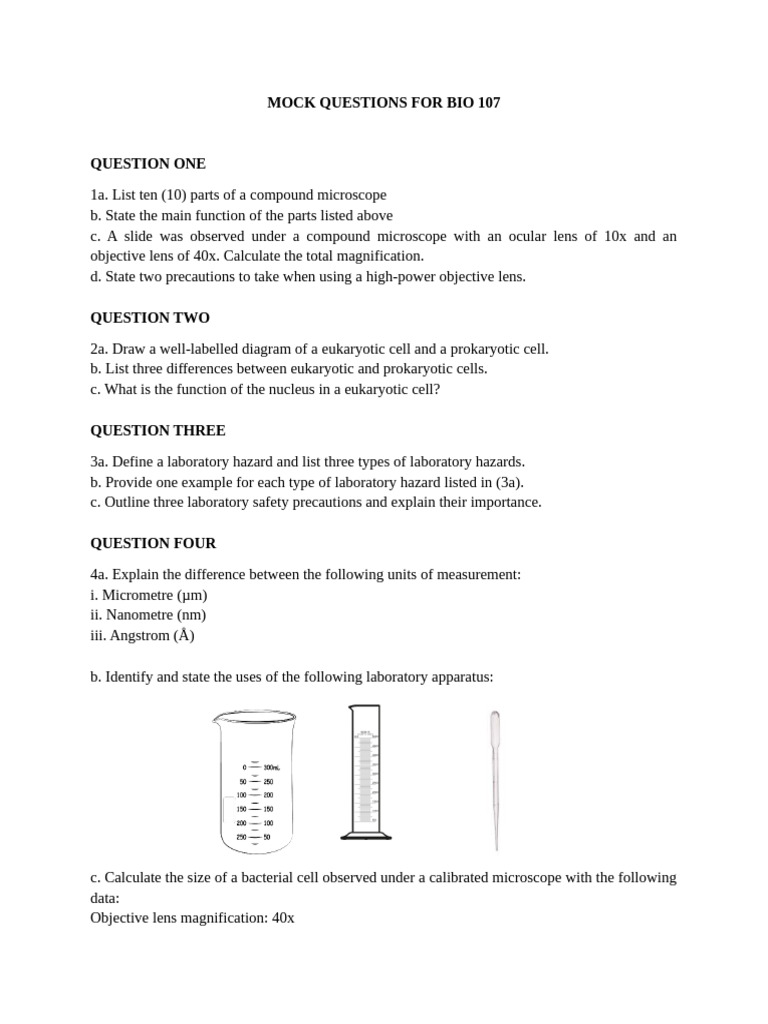 Bio 107 Mock Exam Questions Guide | PDF