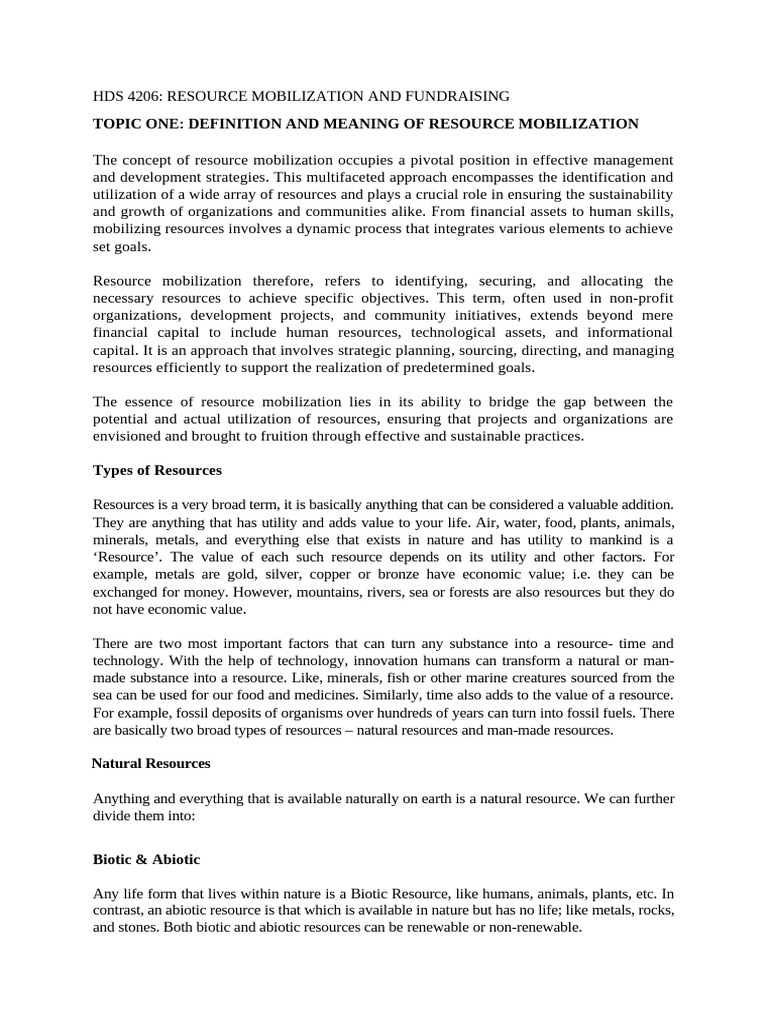Notes-Resource Mobilization & Fundraising-1 | PDF | Fundraising ...