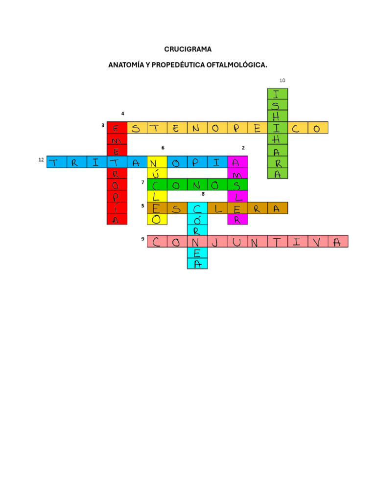 Crucigrama de anatomía y propedéutica oftalmológica | PDF
