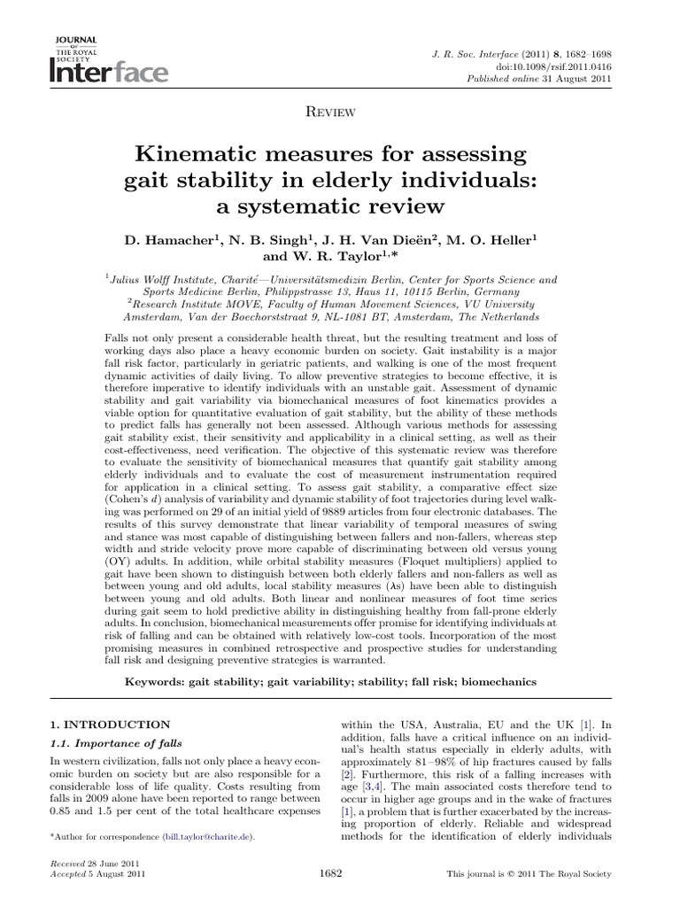 Hamacher Et Al 2011 Kinematic Measures For Assessing Gait Stability in ...