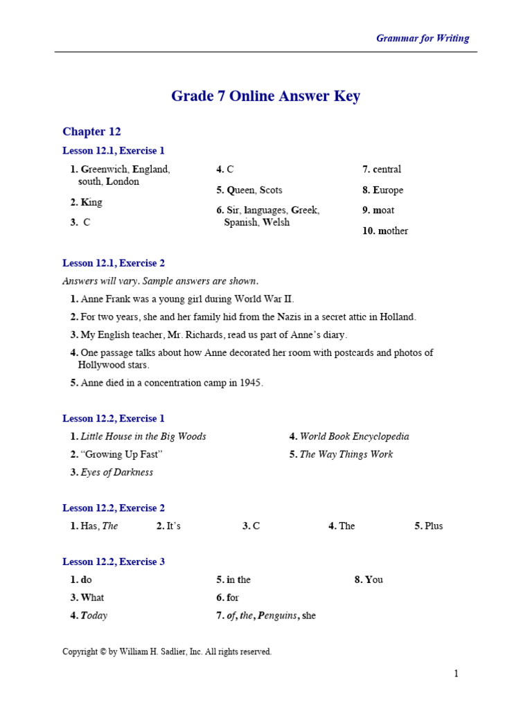 Chapter 12 Worksheets Answer Key | PDF