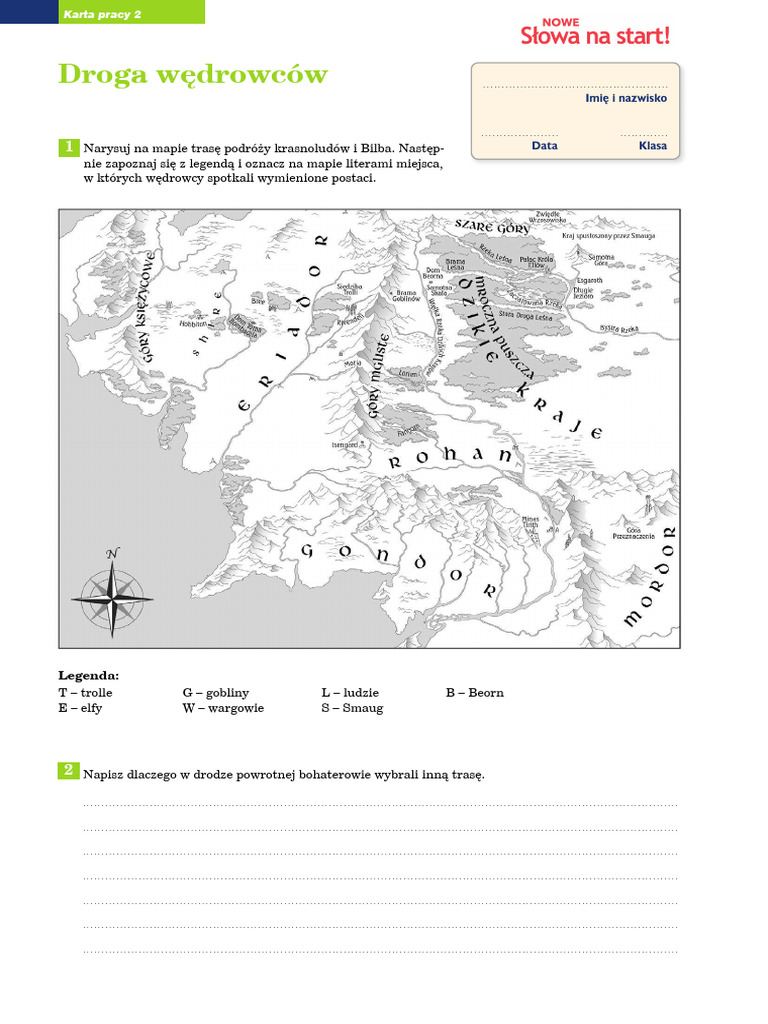 Hobbit Czyli Tam i z Powrotem Lektura Obowiazkowa Karta Pracy 2 Do ...