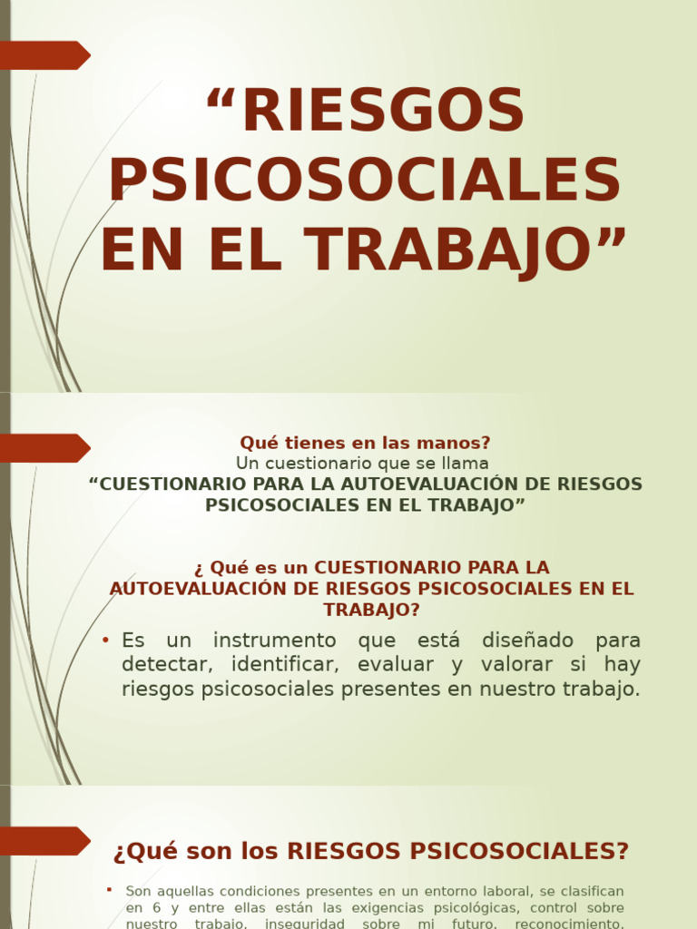 Riesgos Psicosociales en El Trabajo | PDF | Cuestionario | Sicología
