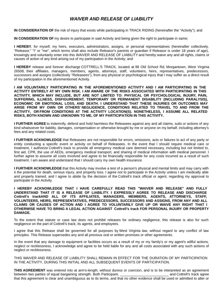 Track Waiver Form | PDF