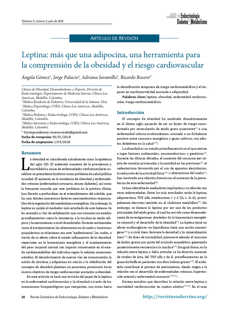 Leptina: Más Que Una Adipocina, Una Herramienta para La Comprensión de La Obesidad y El Riesgo ...