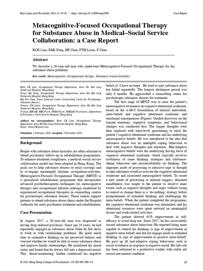 MetaCognitive Therapy For OT in Substance Abuse | PDF | Drug Rehabilitation | Metacognition