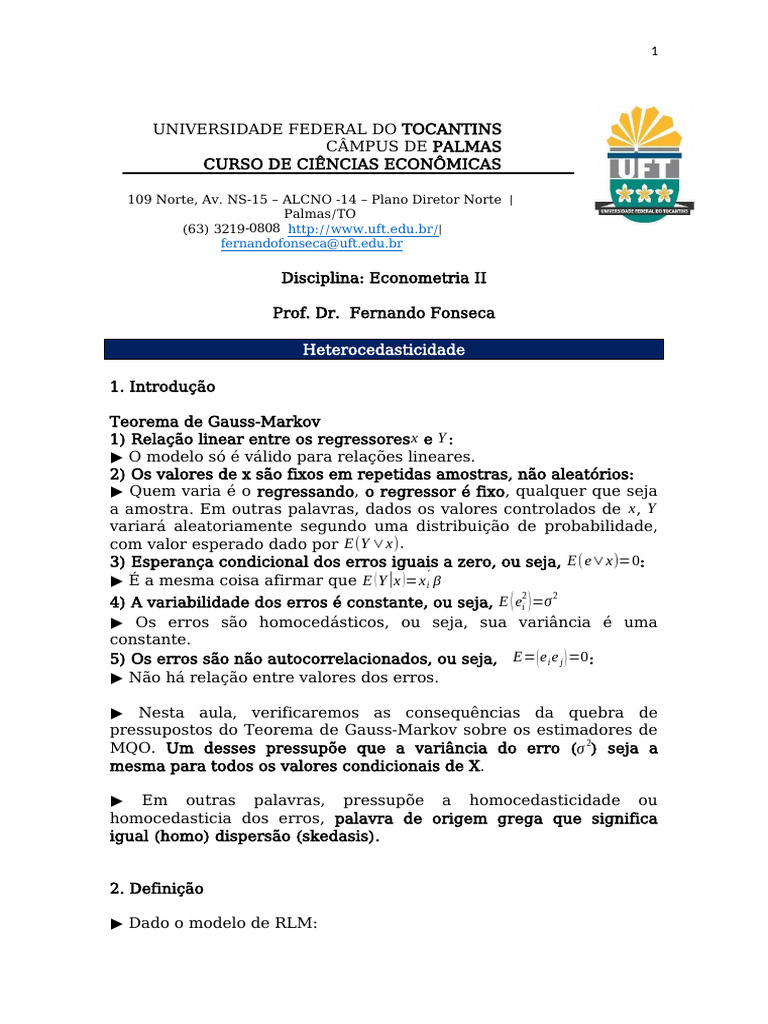 Heterocedasticidade - Notas de Aula (Prof. Fernando) 3 | PDF | Variação ...