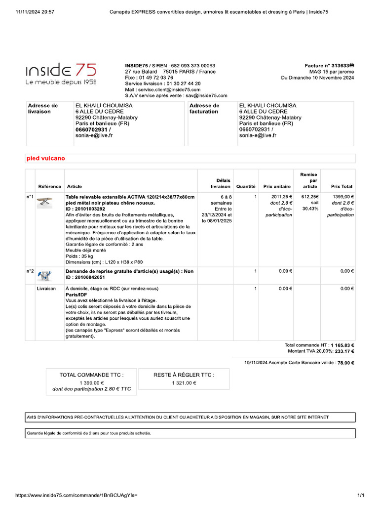 Facture Table Basse | PDF