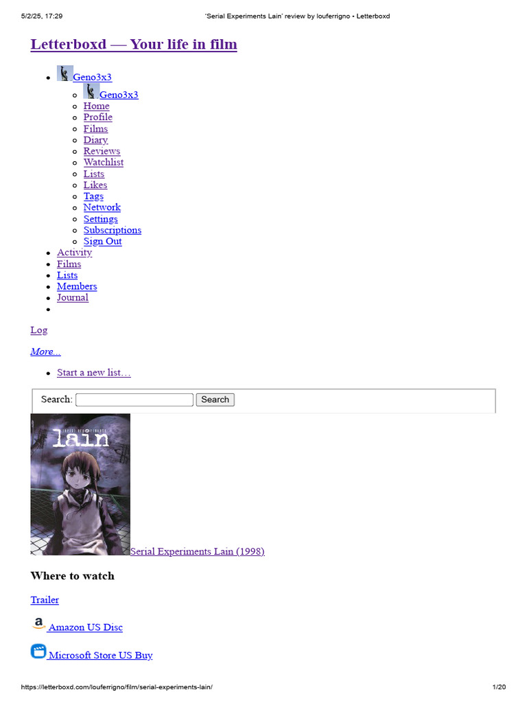 Serial Experiments Lain' Review by Louferrigno - Letterboxd | PDF