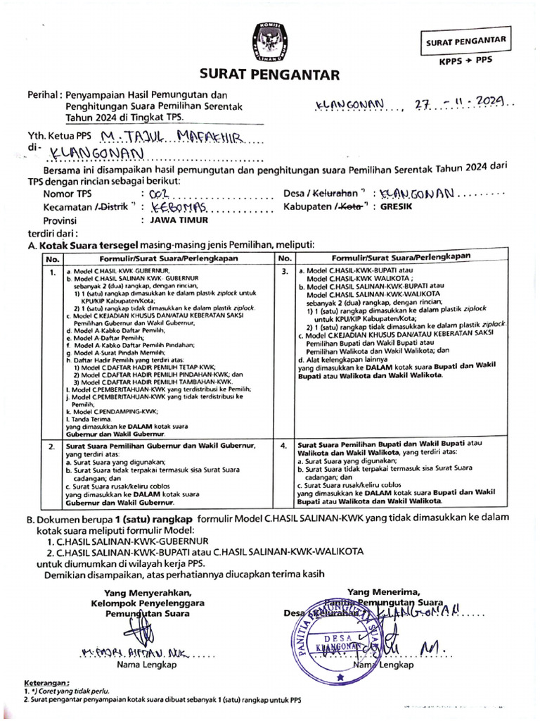 Surat Pengantar TPS 2 | PDF